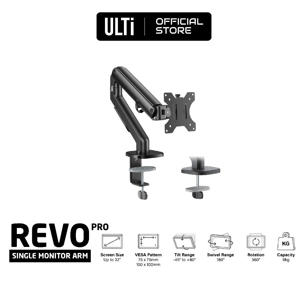 ULTi Revo Pro [Black Edition] Single Monitor Arm | Fits most 32 inch S ...