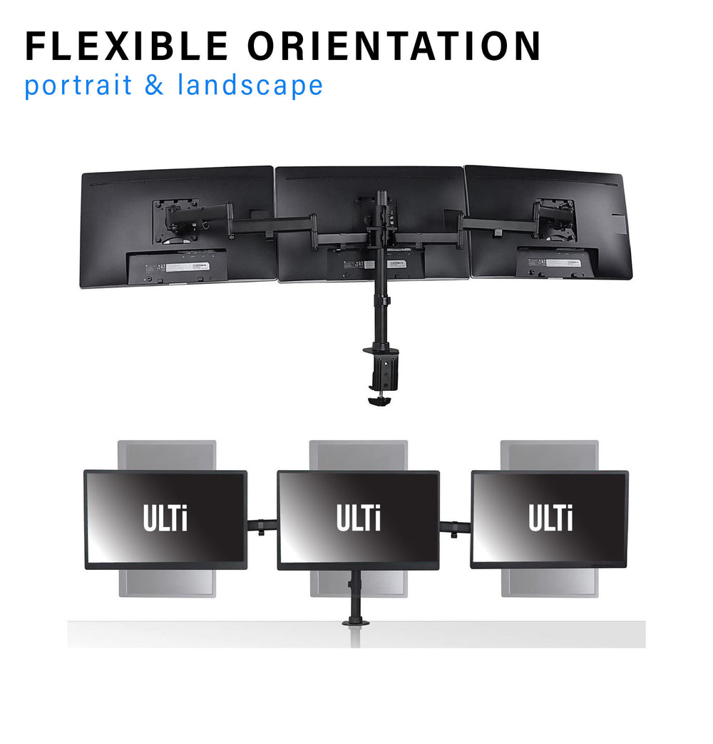 ULTi EVO Triple Monitor Arm, 3 Screen Desk Mount Stand For Computer Mo